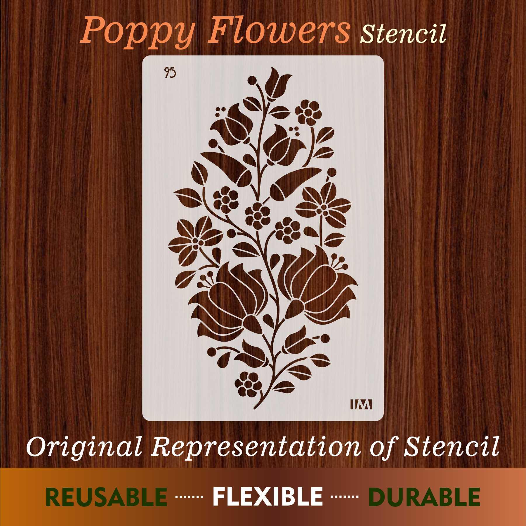 Poppy Flowers Reusable Stencil for Canvas and wall painting.ID#95 ...