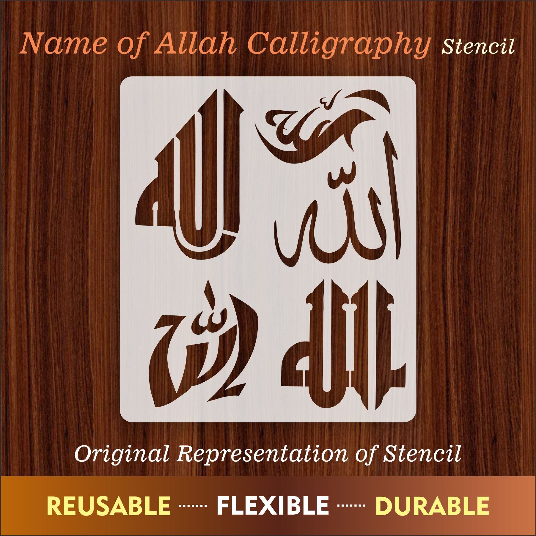 Allah in 5 Font Styles Calligraphy Islamic Reusable Stencil for Canvas ...