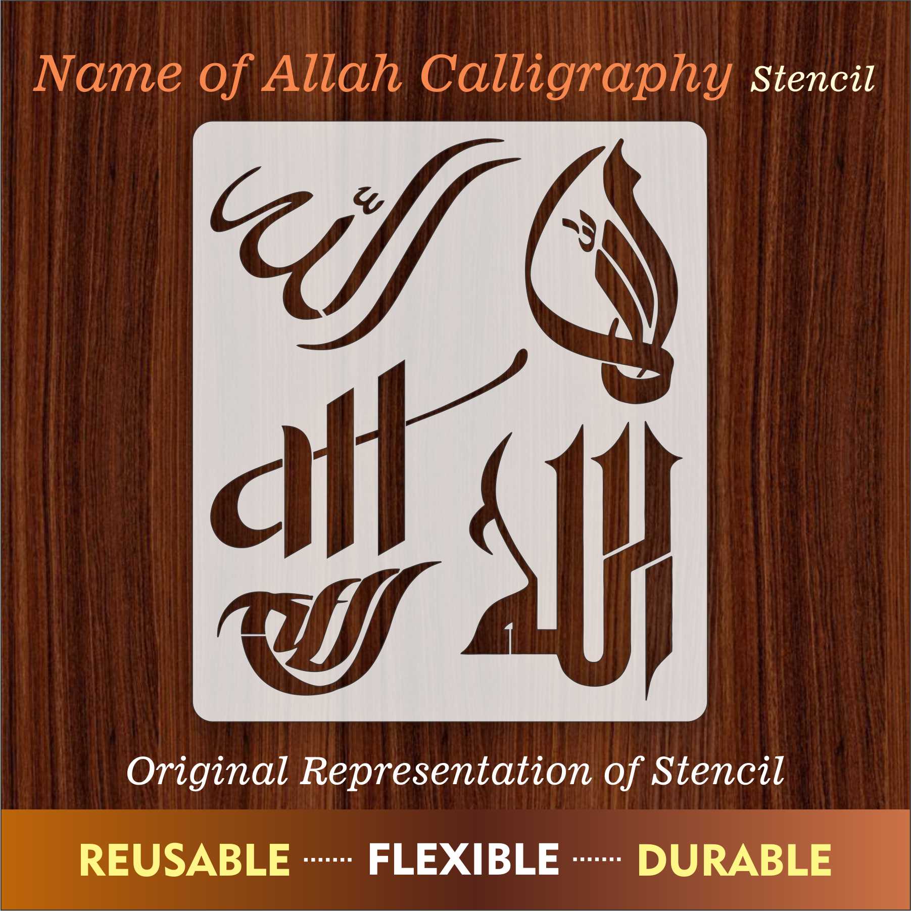Allah in 5 Fonts Calligraphy Islamic Reusable Stencil for Canvas and w ...