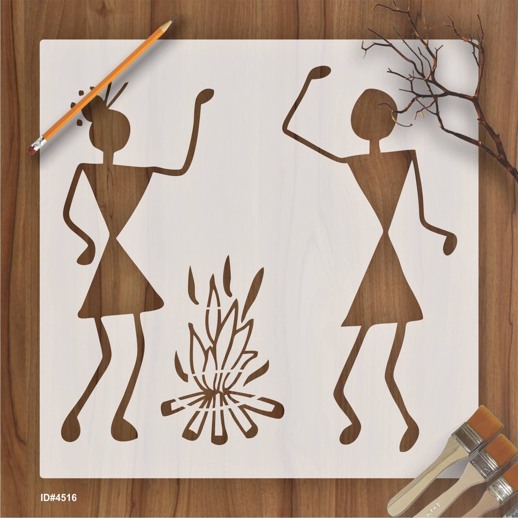 Warli Couple Near the Bornfire Stencil Wall Painting Scrapbooking Stam ...