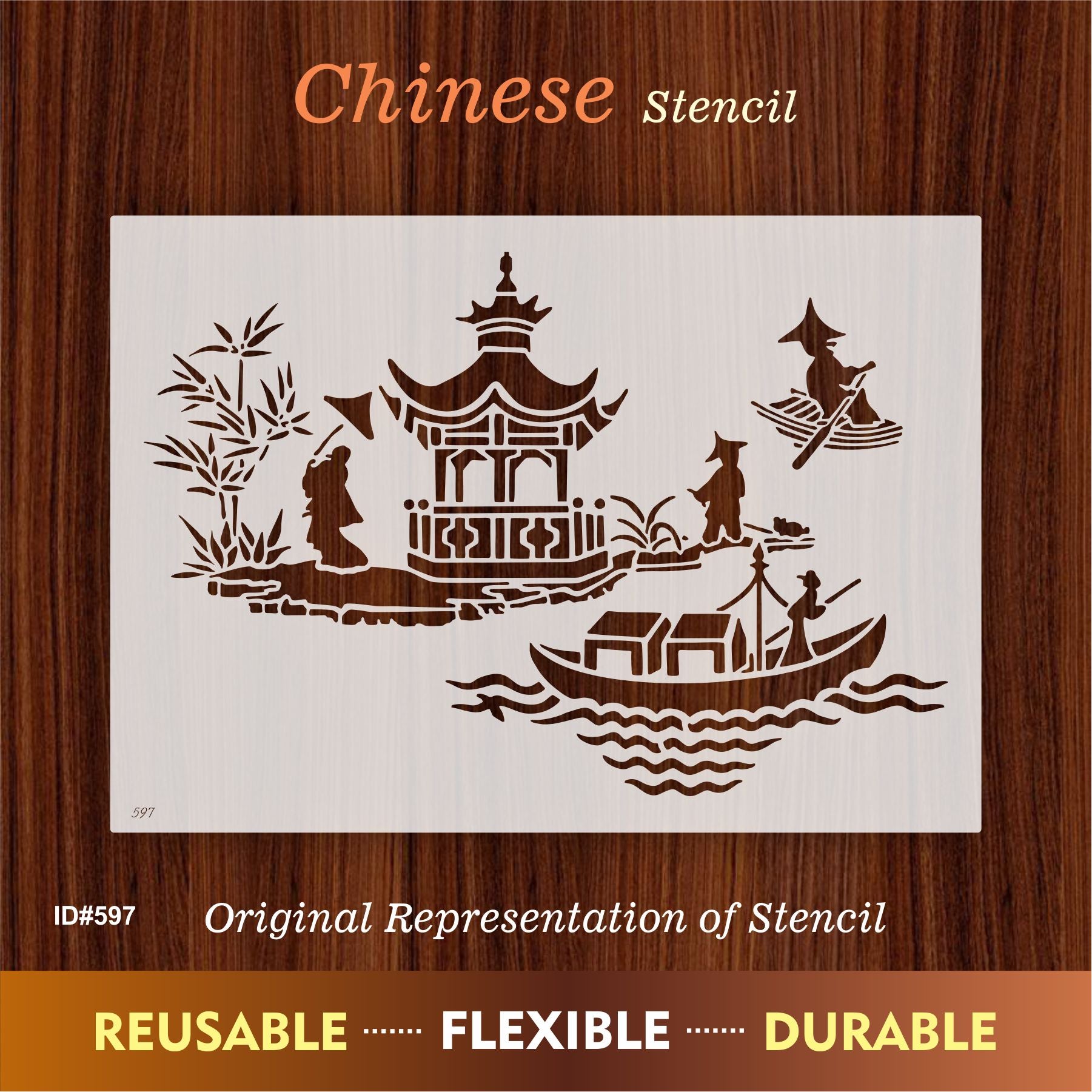 Asian Pagoda & Boat Scene Stencil for Walls, Furniture & Fabric – Orie ...