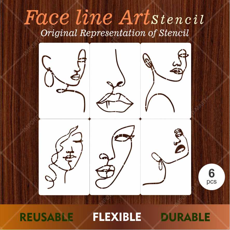 Abstract Face Stencil Bundle for Walls, Canvas & Furniture – Line Art ...