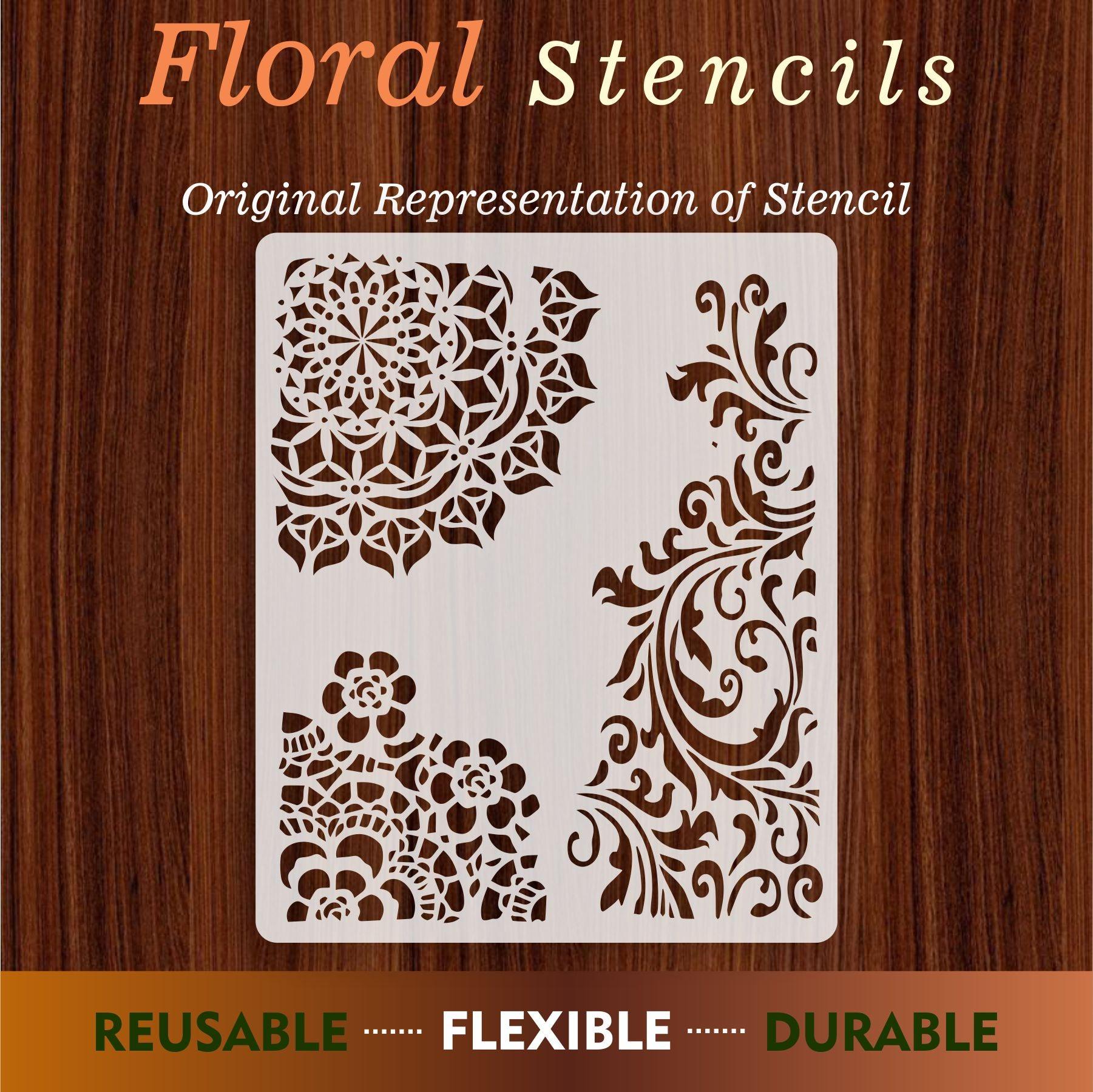 Floral Reusable Stencil for Canvas and wall painting Floral Reusable S ...