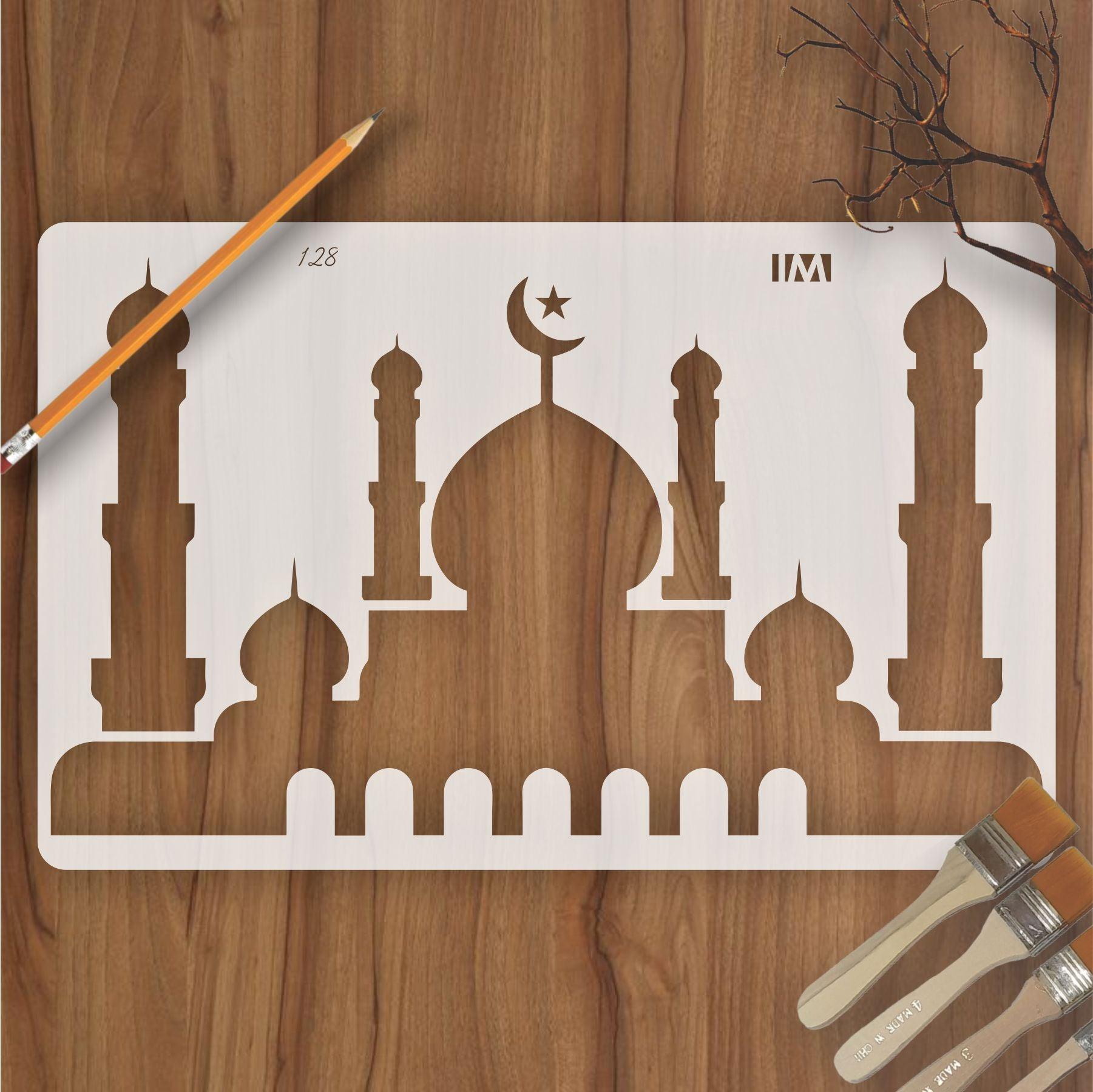 Mosque Silhouette Islamic Reusable Stencil for Canvas and wall paintin ...
