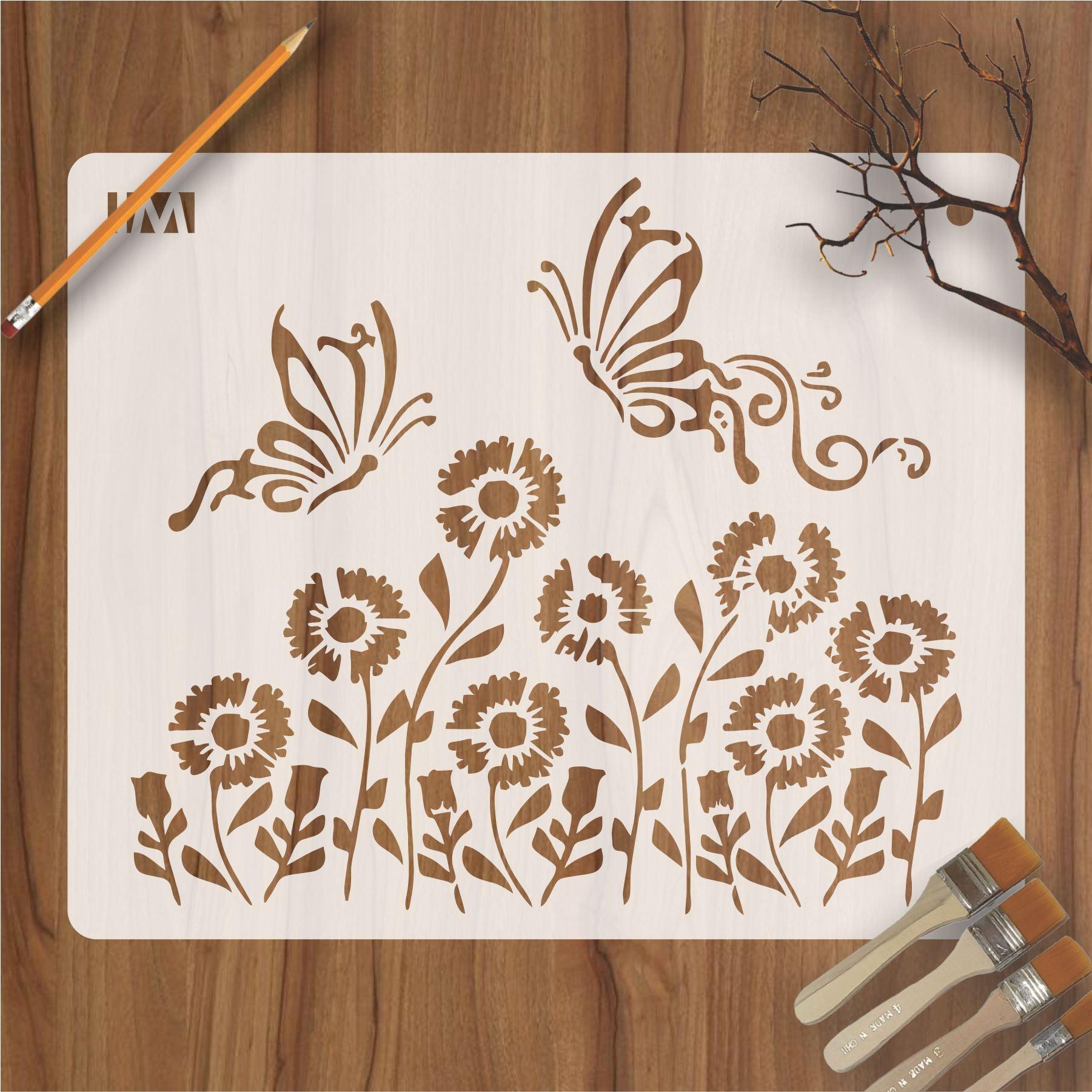 Flower and Butterfly Stencil For wall Painting Airbrush Painting Art C ...