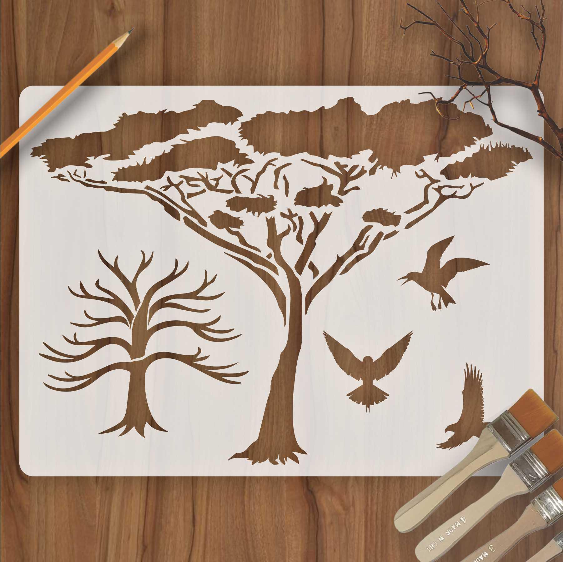 Tree vinyl Reusable Stencil For Canvas And Wall Painting.ID#136 ...