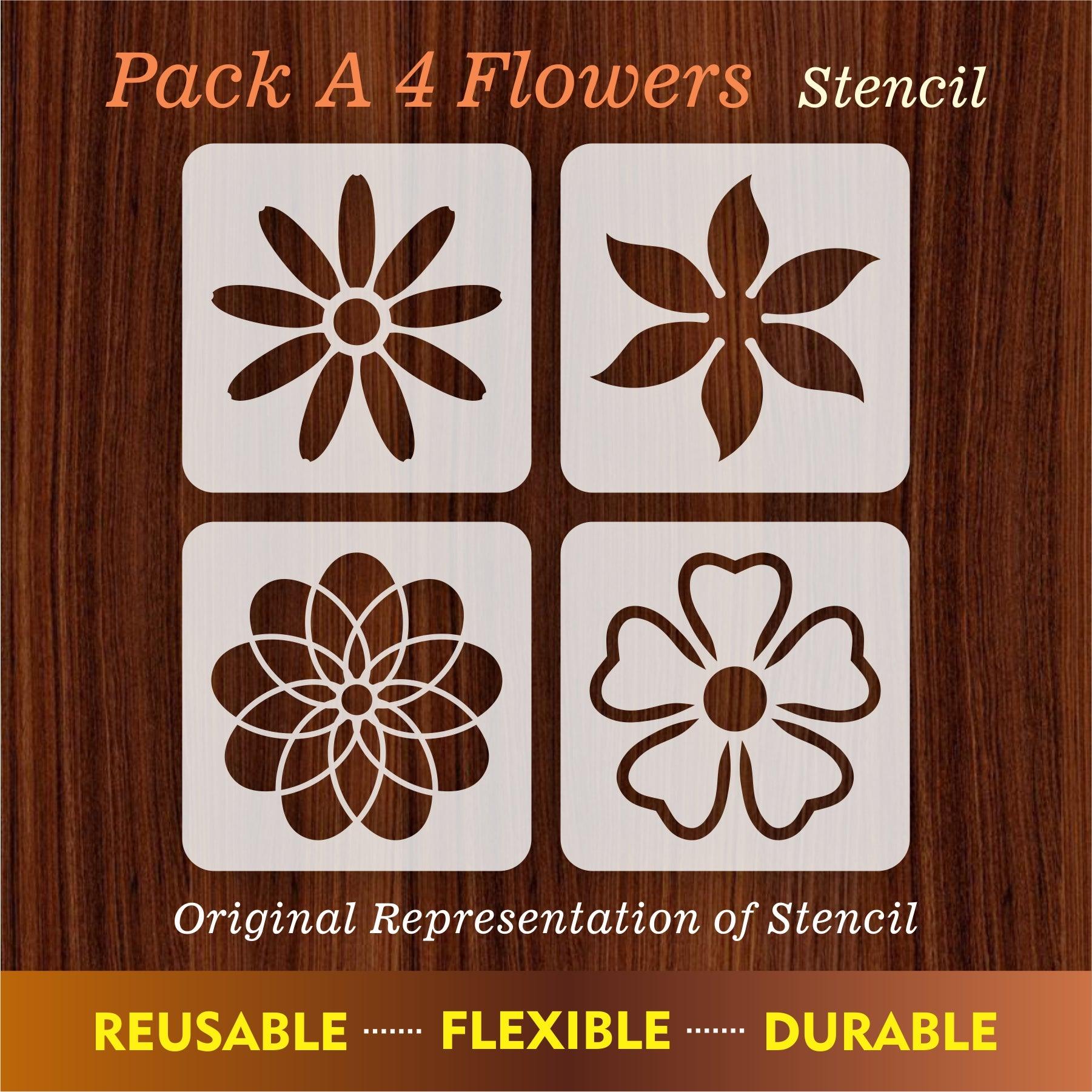 Pack of 4 Reusable Stencil For Canvas And Wall Painting.ID#209A ...