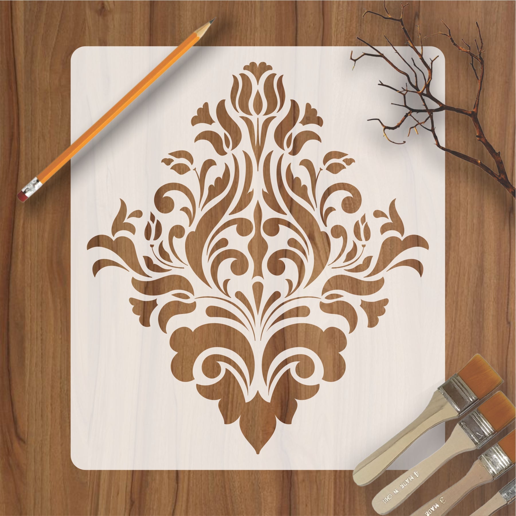 Element Damask Pattern Reusable Stencil For Canvas And Wall Painting.I ...