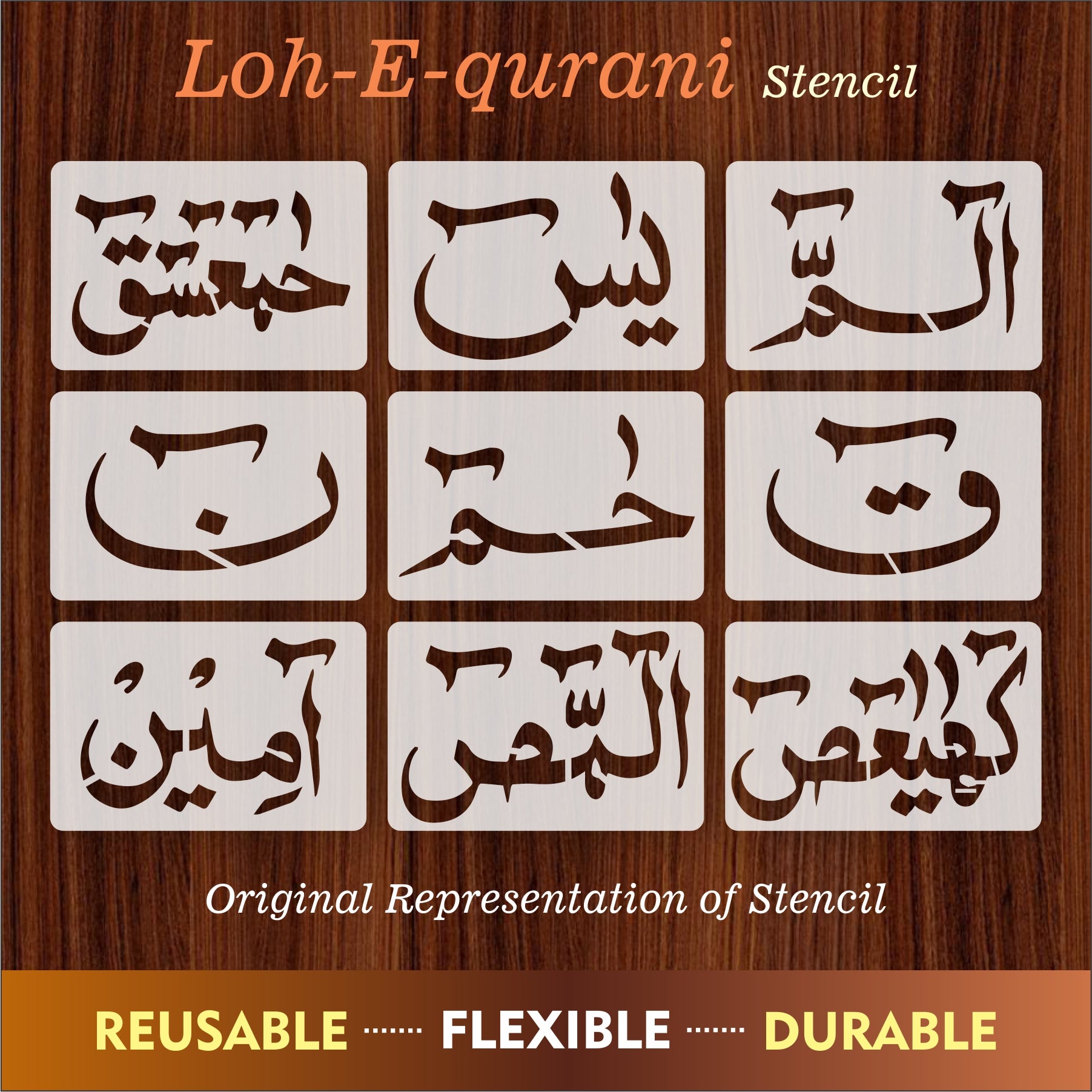 Loh e Qurani (Pack of 9) Calligraphy Islamic Reusable Stencil For Canv ...