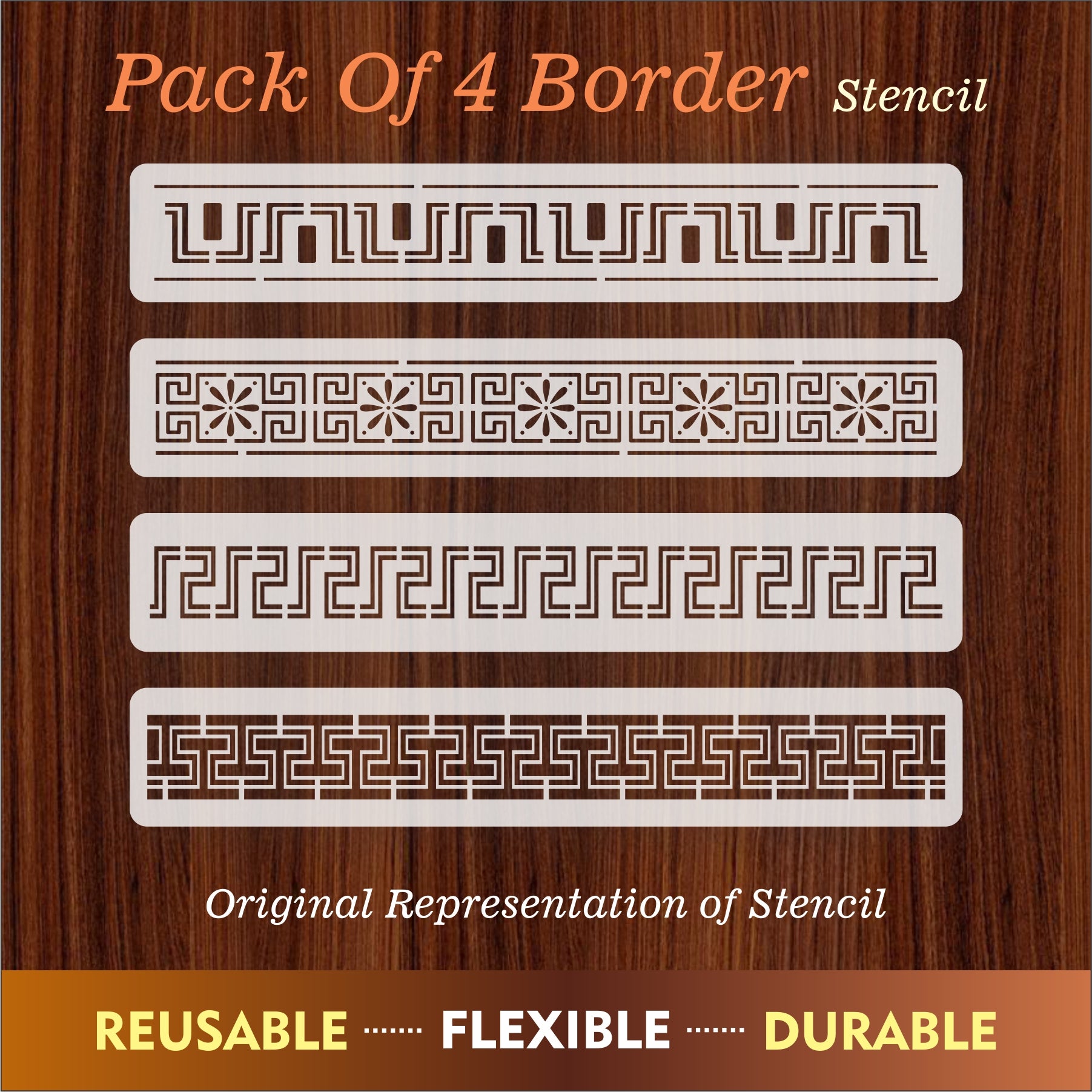 Pack of 4 Border Pattern Reusable Stencil For Canvas And Wall Painting ...
