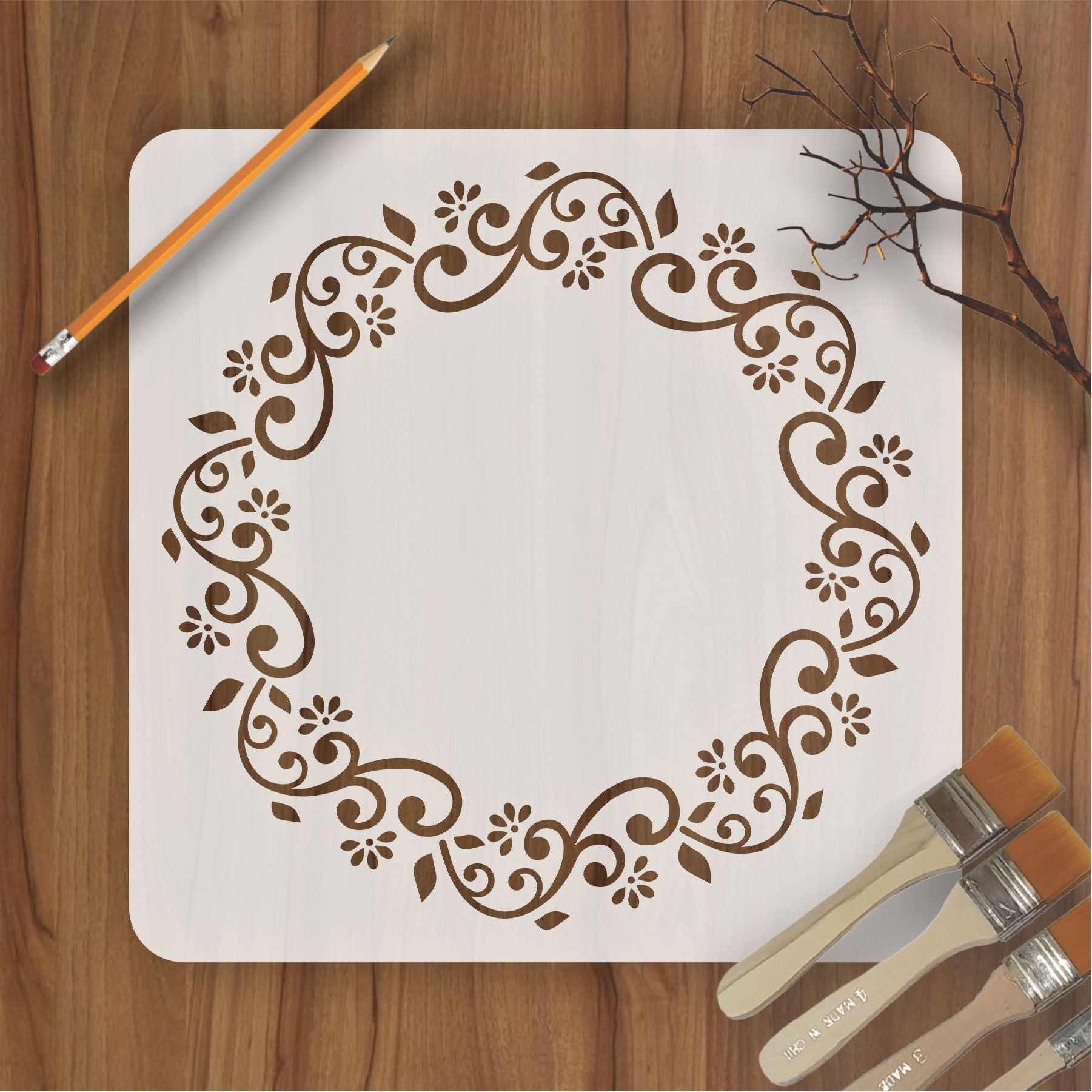 Flower Round Motif Reusable Stencil For Canvas And Wall Painting.ID#26 ...
