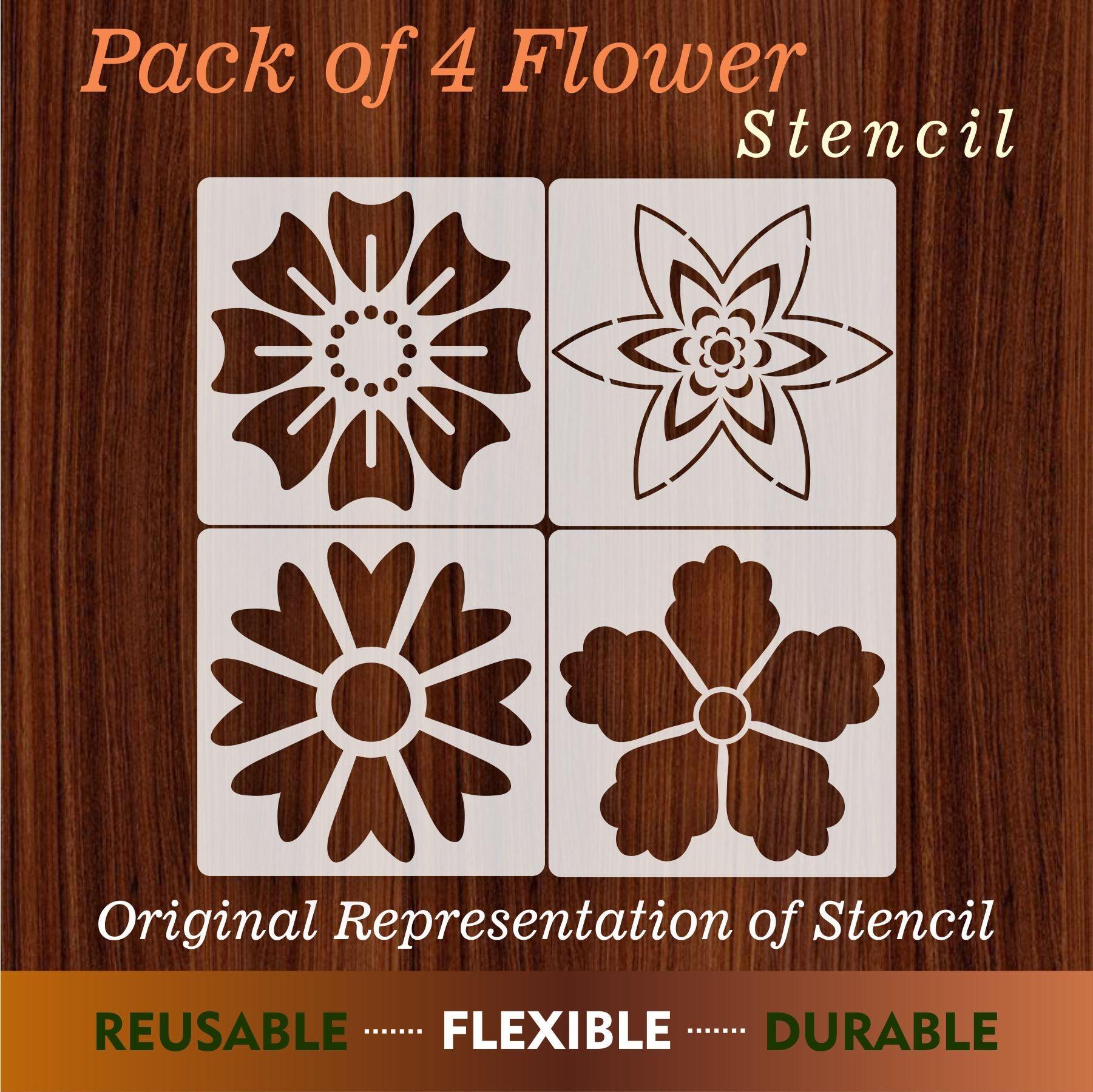 Pack of 4 Wall Decoration flower Reusable Stencil for Canvas and wall ...