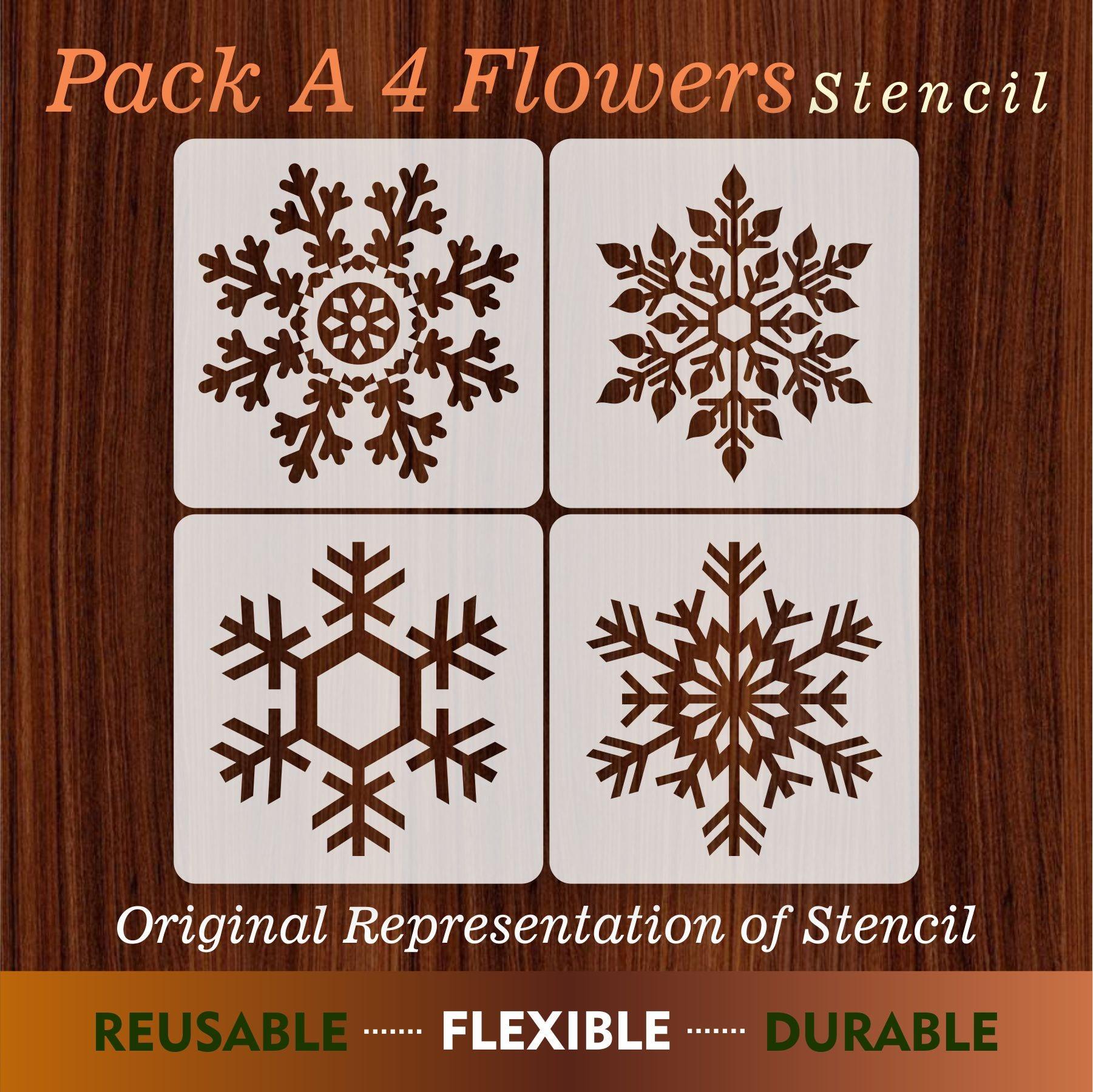 Pack of 4 snow flakes Wall Decoration Reusable Stencil for Canvas and ...