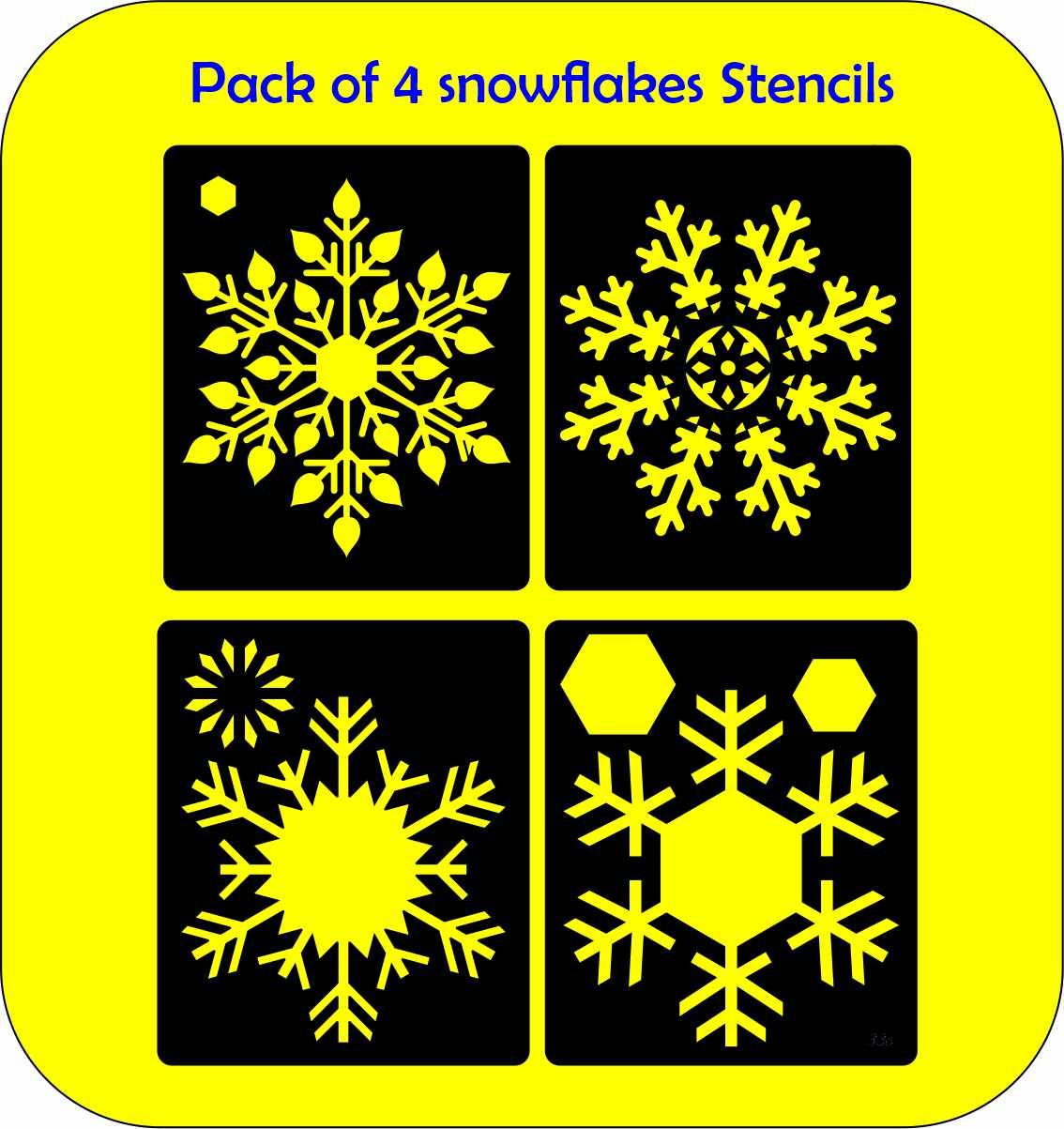 Pack of 4 snow flakes Wall Decoration Reusable Stencil for Canvas and ...