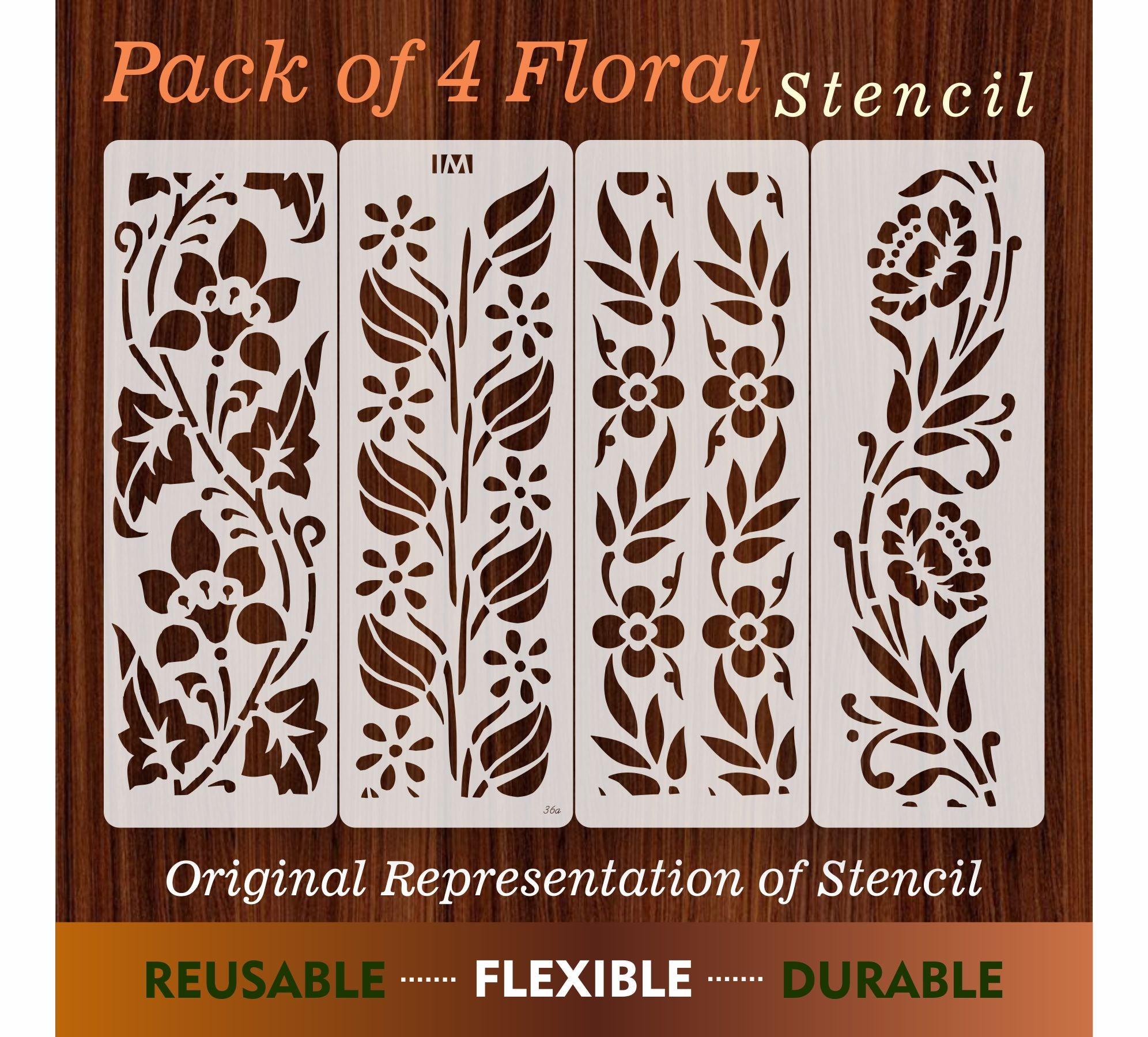Pack of 4 borders Reusable Stencil for Canvas and wall painting.ID#36 ...