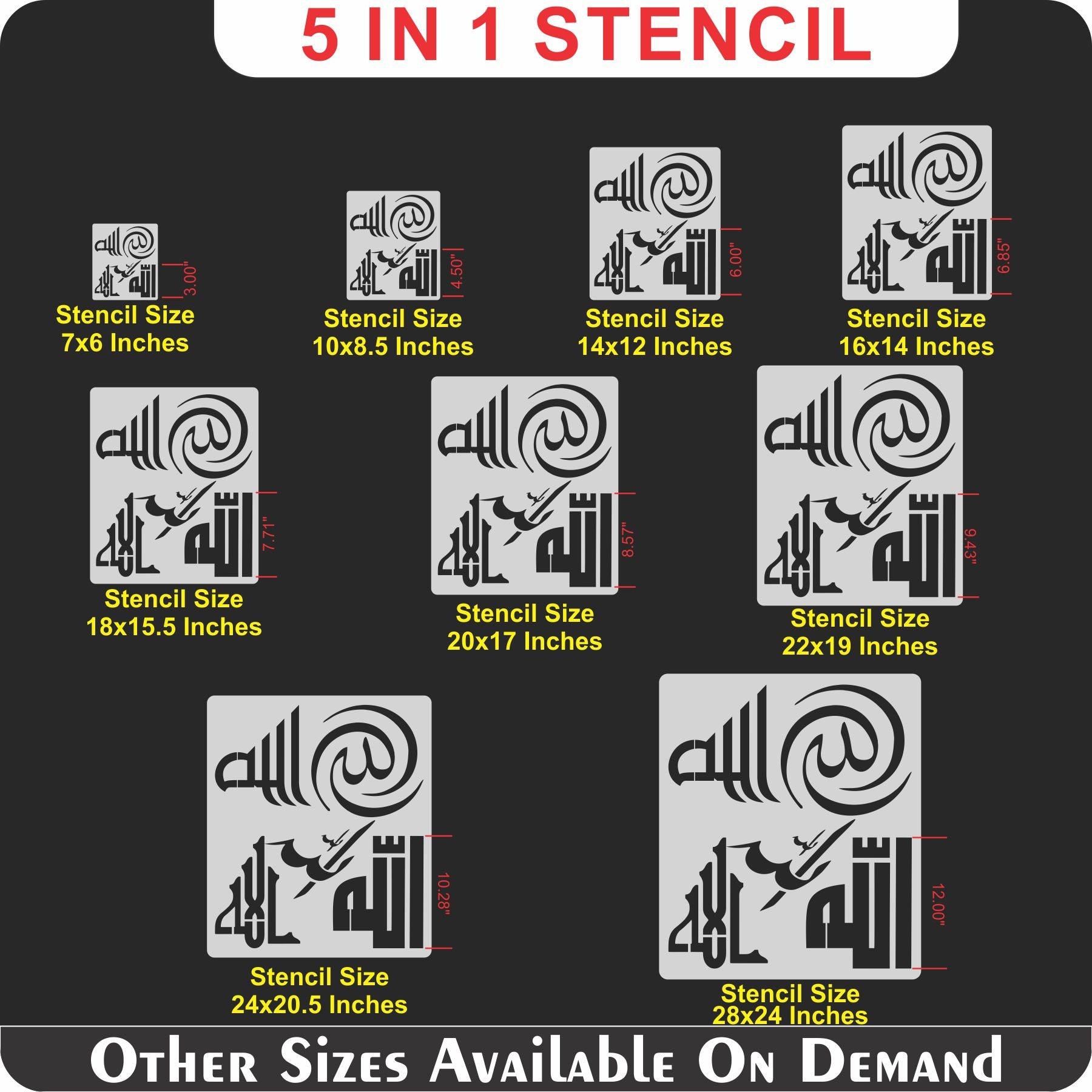 Allah in 5 Font Styles Calligraphy Islamic Reusable Stencil for Canvas ...