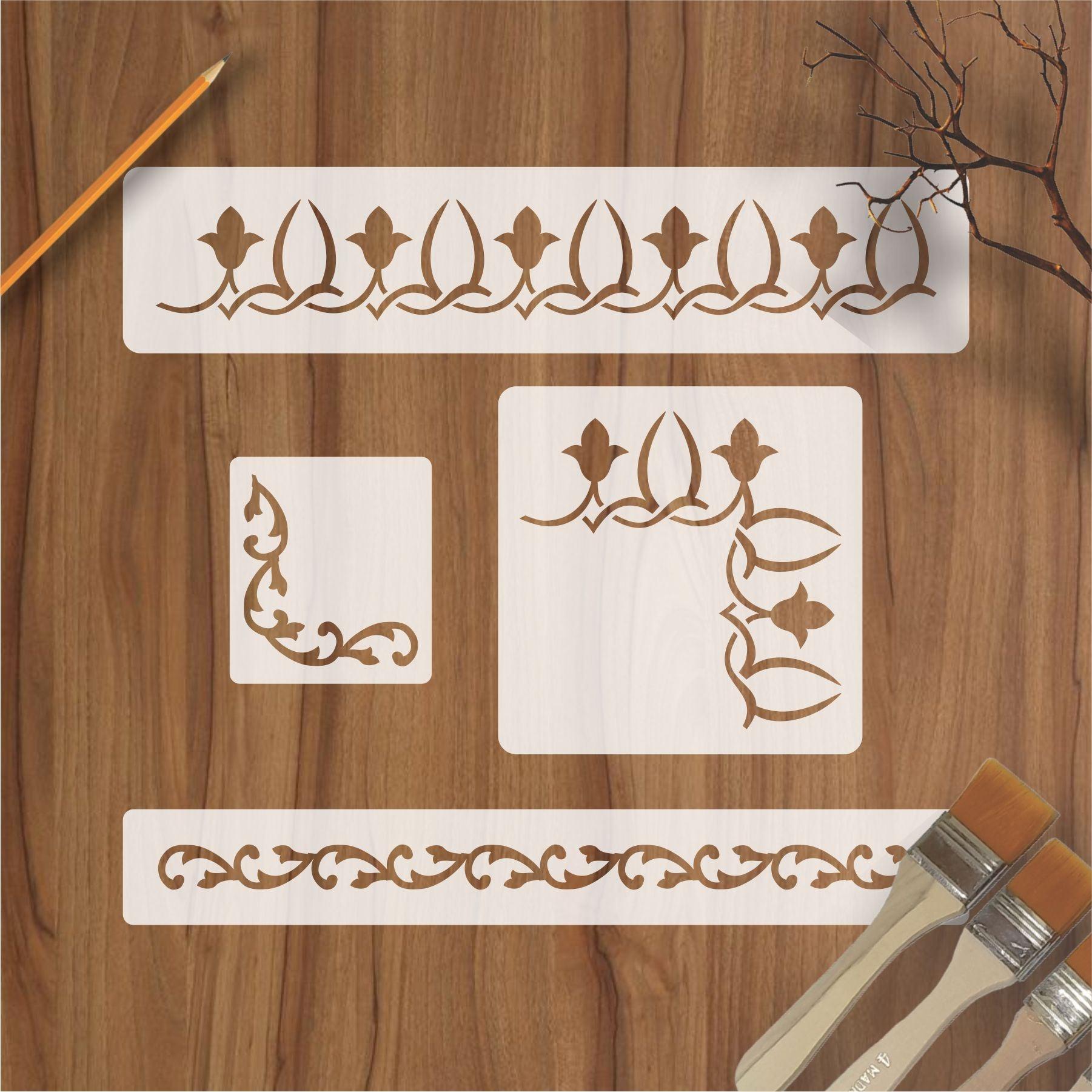 Pack of 4 Border Reusable Stencil for Canvas and wall painting.ID#4133 ...