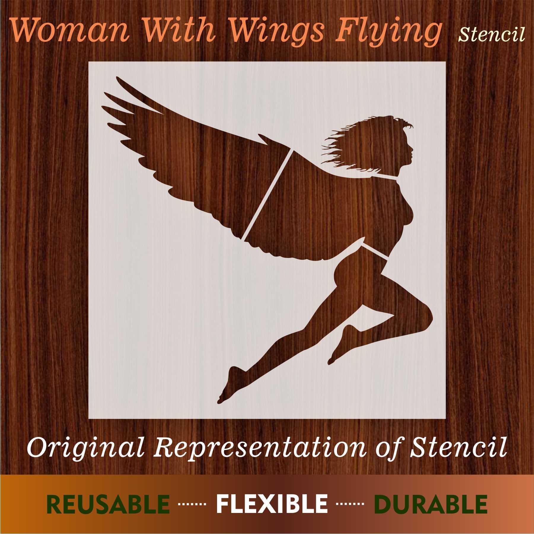 Woman With Wings Flying Reusable Stencil For Canvas And Wall Painting ...