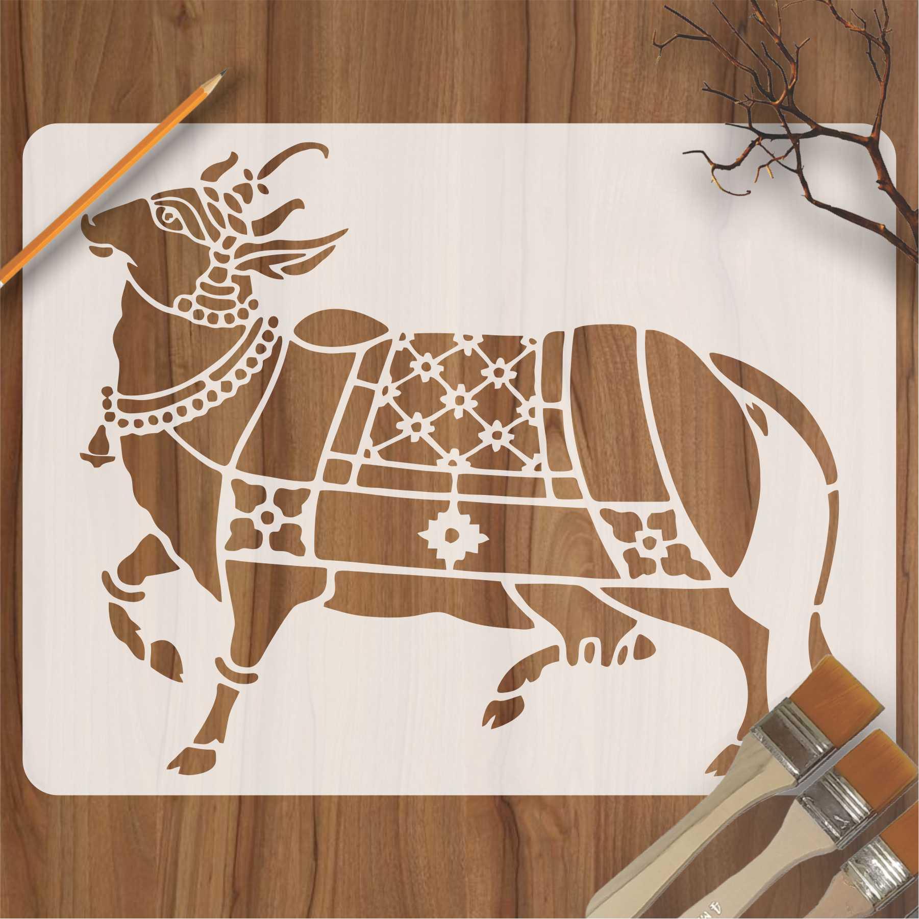 Traditional Nandi Bull Stencil | Reusable Indian Cow Stencil for Paint ...
