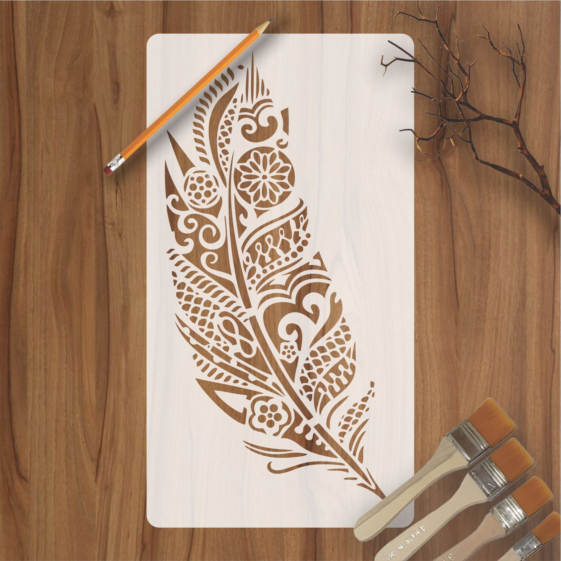 Mandala Feather Reusable Stencil For Canvas And Wall Painting.ID #464 ...