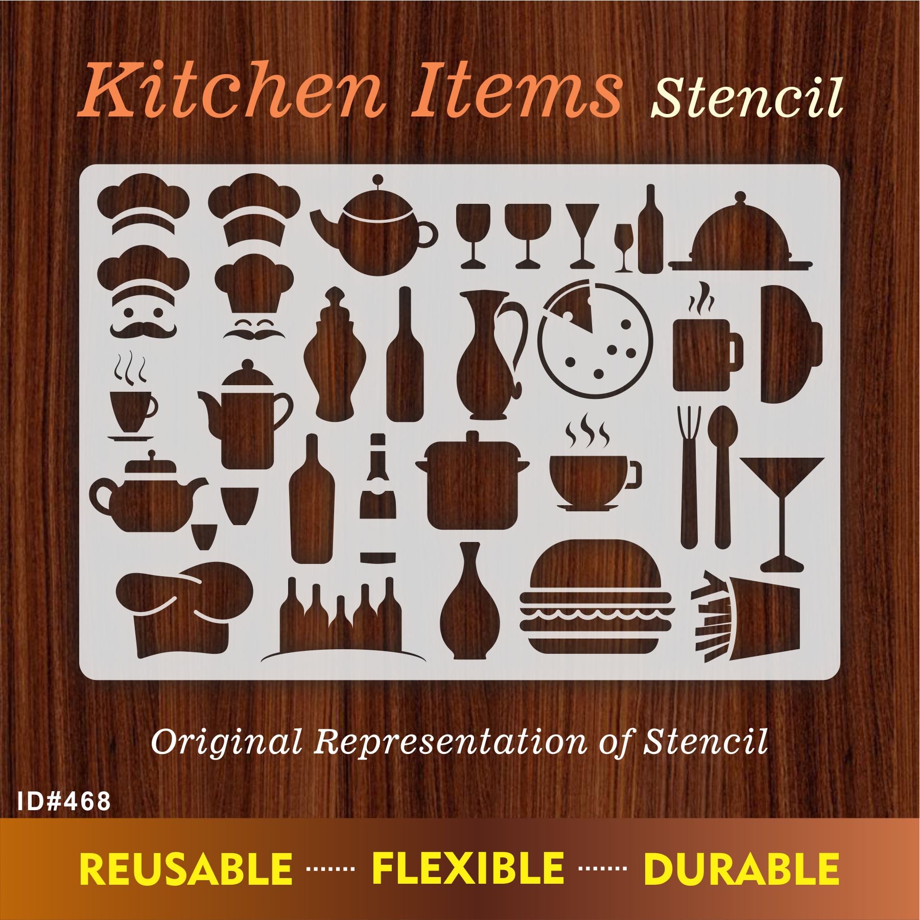 Kitchen Items Reusable Stencil For Canvas And Wall Painting.ID#4 ...